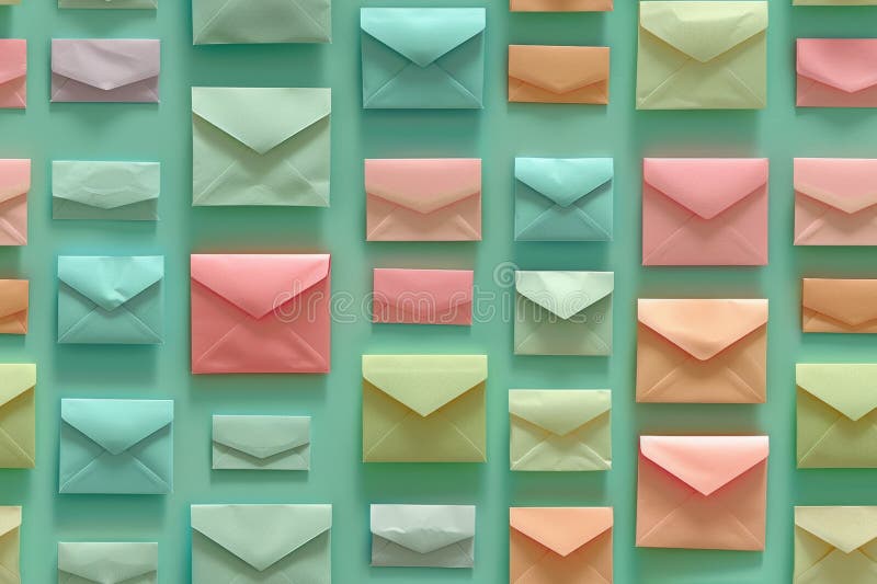 A Symphony of Pastel Envelopes in a Serene Mint Setting Stock Image ...