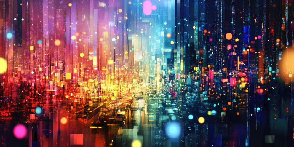 A Symphony of Pixels: Where Neon Dreams Ignite the Night Stock Illustration - Illustration of ...