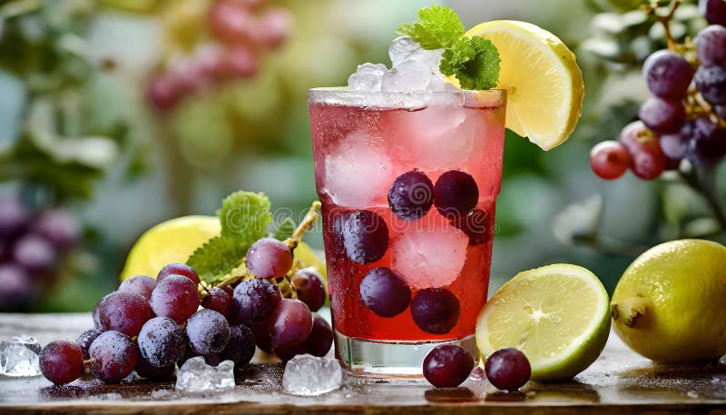 A Symphony of Refreshment: Glass, Grapes, and Lemons. Generative AI ...