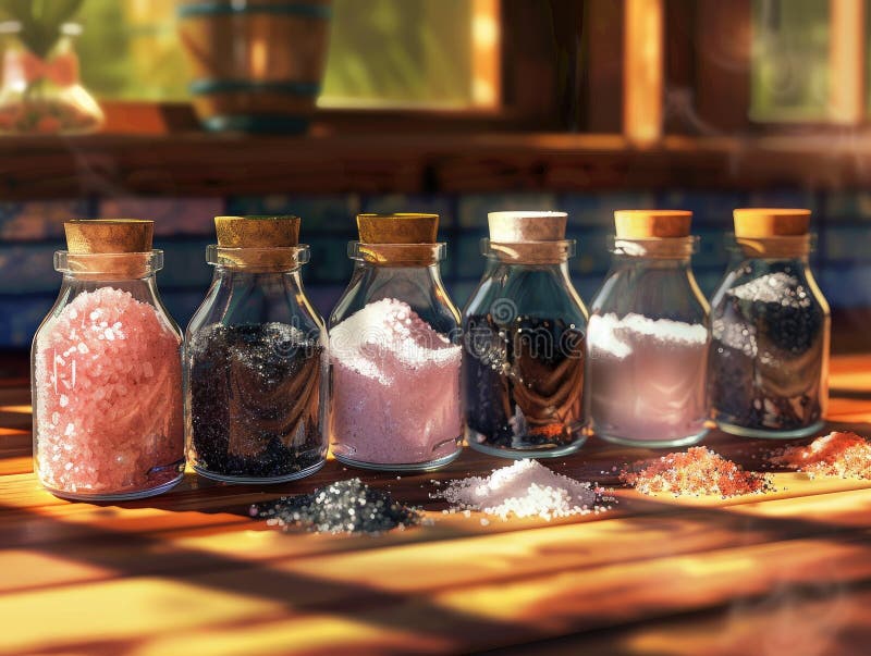 A Symphony of Salt: Bottles Line the Wooden Stage Stock Photo - Image ...