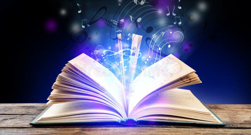 Symphony Shining With Musical Notes From Open Book On Table Stock Image ...