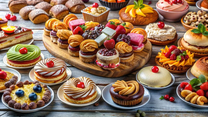 A Symphony of Sweets: a Table Overflowing with Delectable Pastries and ...