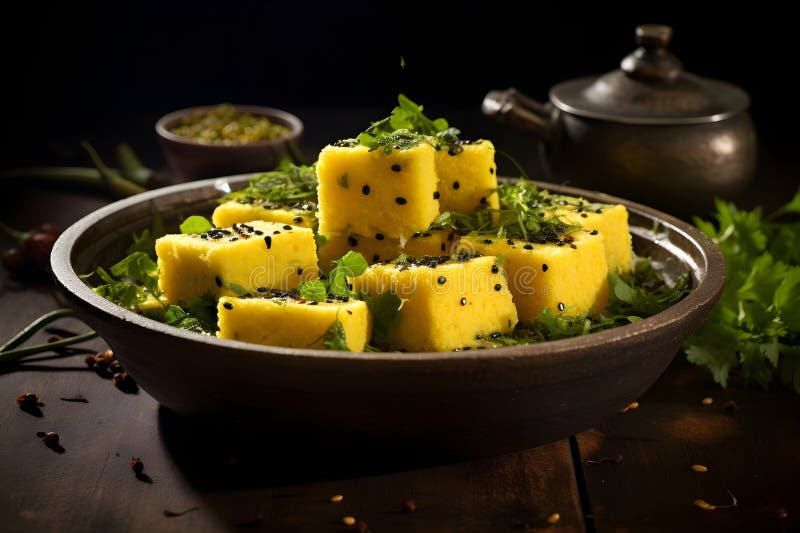 A Symphony of Textures in a Bowl of Dhokla Stock Illustration ...