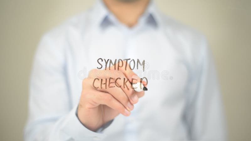 Symptom Checker, Man Writing on Transparent Screen Stock Photo - Image ...