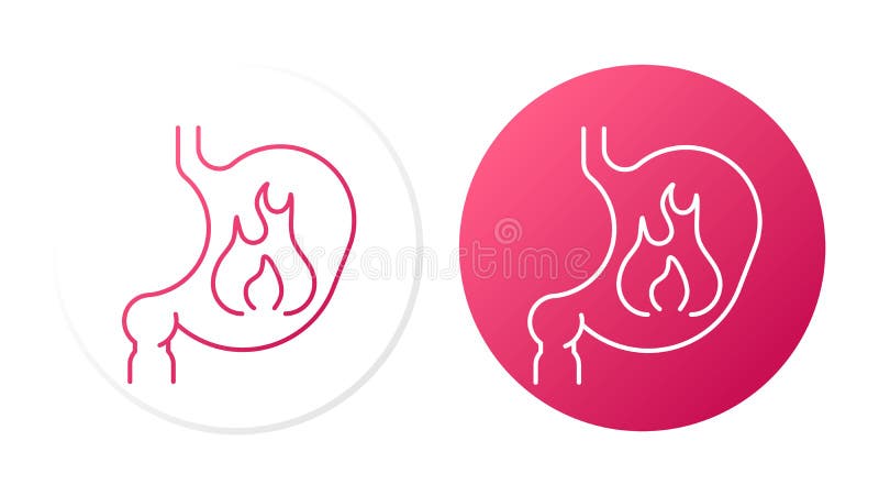 Symptoms of Stomach Problems Fire. Two Lines Icons Concept Stock Vector ...