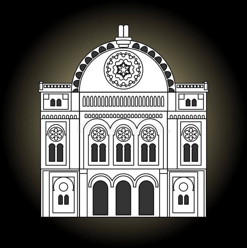 Synagogue Drawing Inside David Star Shape. Jewish Religious Symbolism ...