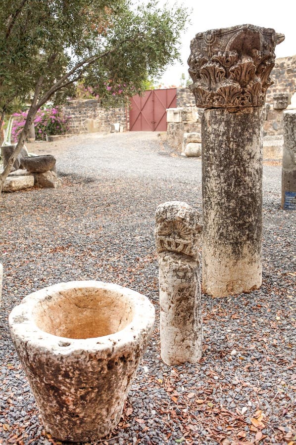 The Synagogue Columns at Capernaum, Galilee, Israel Stock Image - Image ...