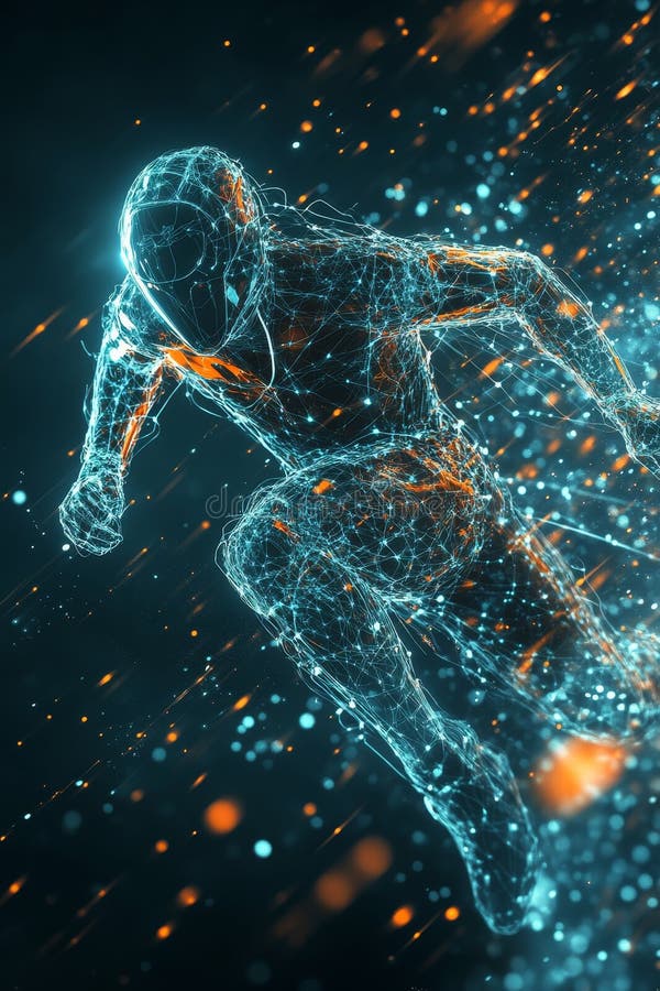 Synaptic Sprinter Athlete in Motion, Intertwined with Neural Network, Symbolizing Human ...