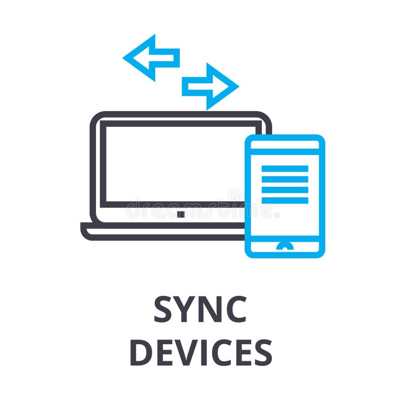 Sync between Devices: Computer and Smartphone. Data Transfer. Neon Thin ...