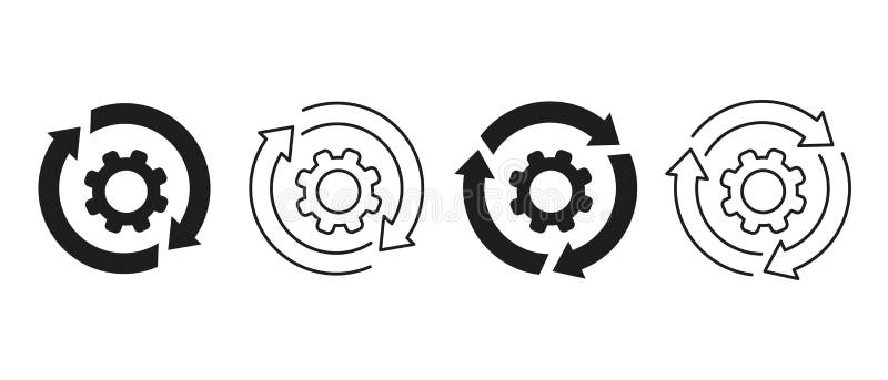 Sync Process Vector Icons Set. Gear Wheel with Arrow Line Icon, Gear ...