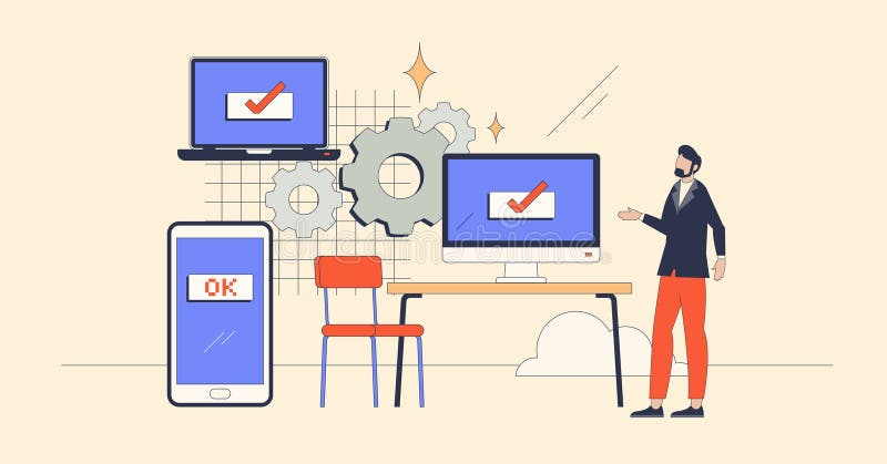 Synchronized Business on Multiple Web Platforms Retro Tiny Person ...