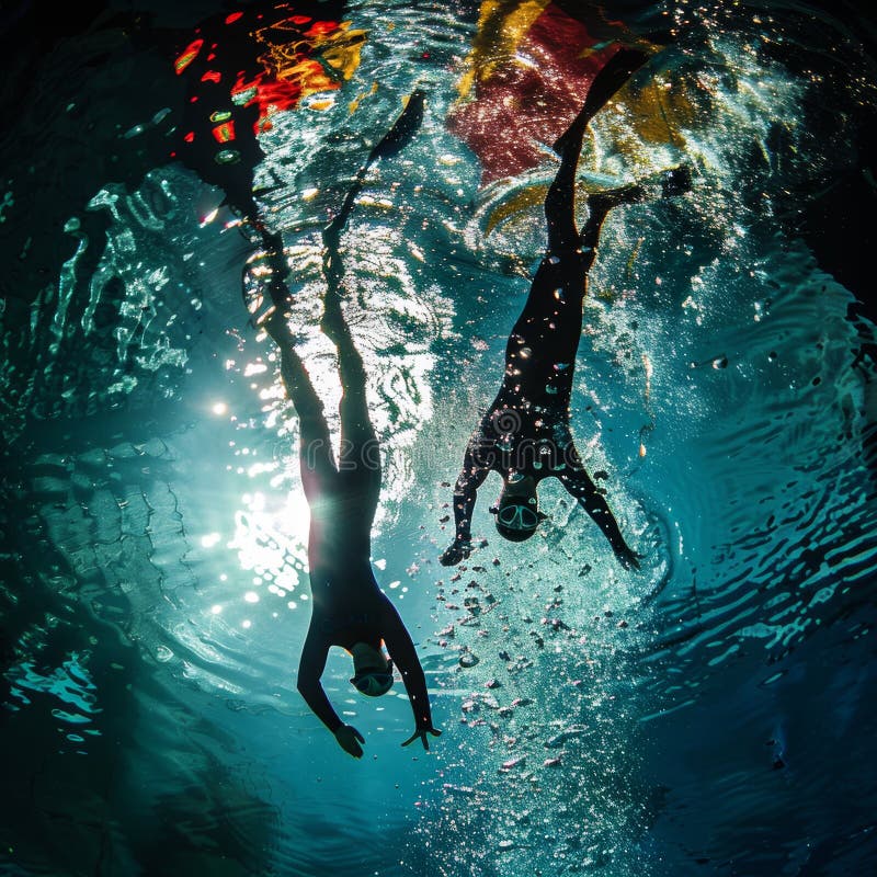Synchronized Dive of German Divers in Stunning Underwater Scene Stock ...