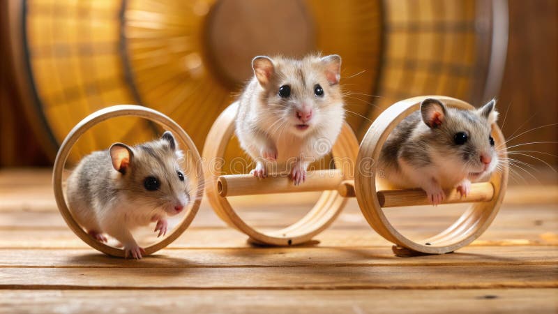 Synchronized Exercise Hamsters and Gerbils Race on Separate Wheels ...