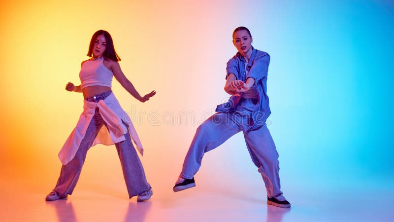 Dynamic Synchronized Movements of Young Girls, Teens in Motion, Dancing ...