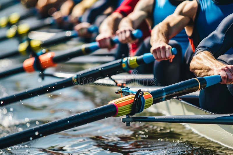 Synchronized Rowers Teamwork Exemplified in Hands Gripping Oars Olympic ...