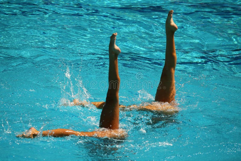 Synchronized Swimming Duet during Competition Stock Image - Image of ...