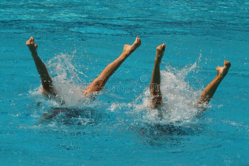 Synchronized Swimming Duet during Competition Stock Image - Image of ...