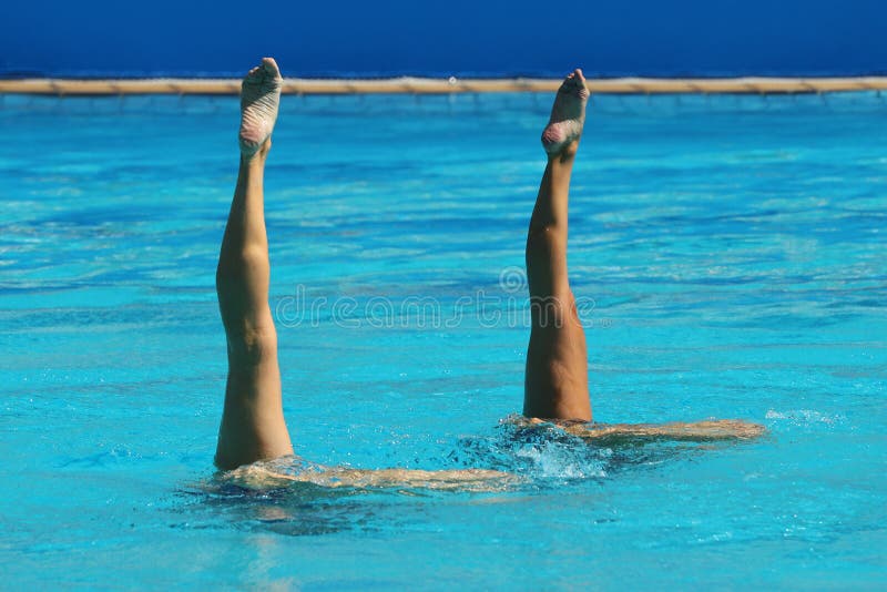 Synchronized Swimming Duet during Competition Stock Image - Image of ...