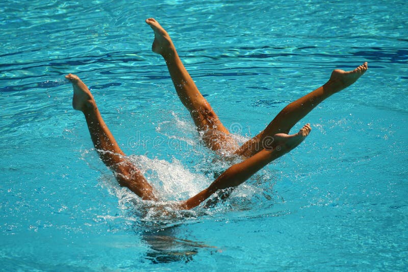 Synchronized Swimming Duet during Competition Stock Image - Image of ...