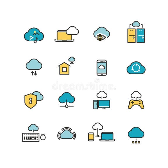 Syncing Computer, Cloud Computing Network, Big Data Analysis, Internet Security Line Vector ...