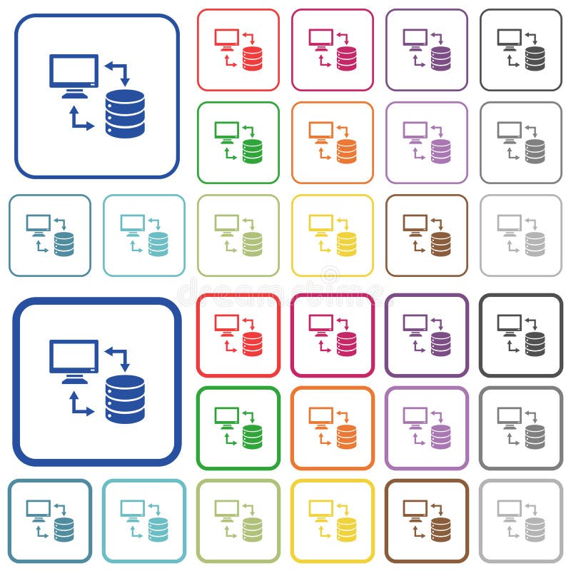 Syncronize Data With Database Outlined Flat Color Icons Stock Illustration Illustration Of