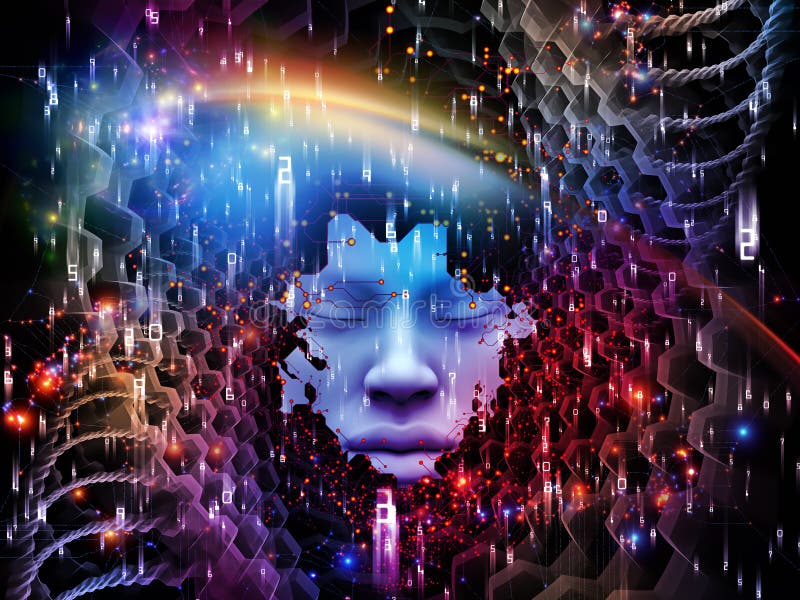 Synergies of Super Human AI Stock Illustration - Illustration of face ...