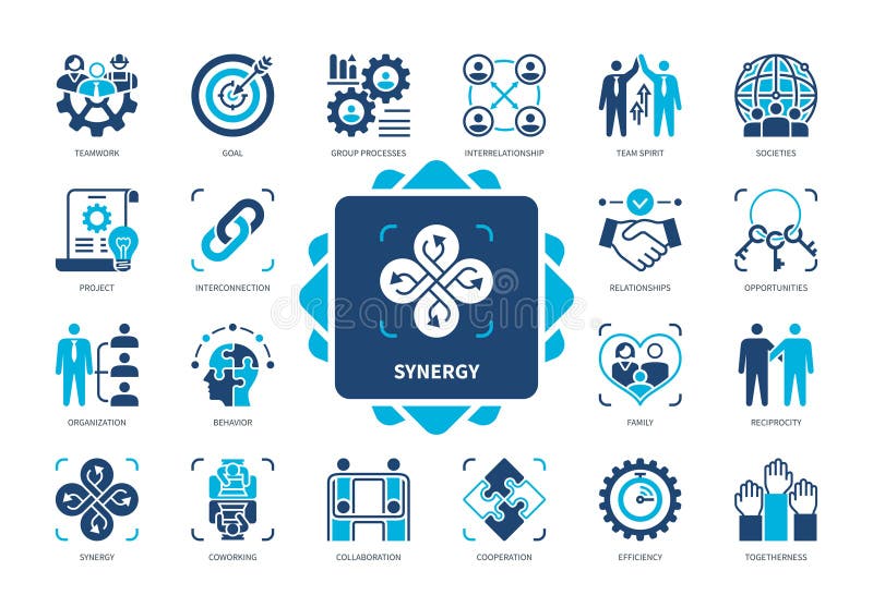 Synergy solid icon set stock illustration. Illustration of strategy ...