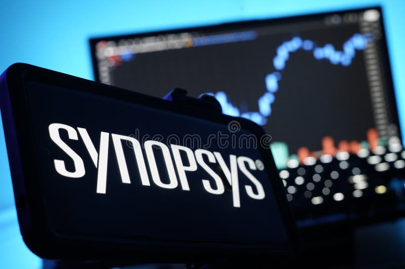 Synopsys Logo on Mobile and Computer Screens with Stock Chart ...