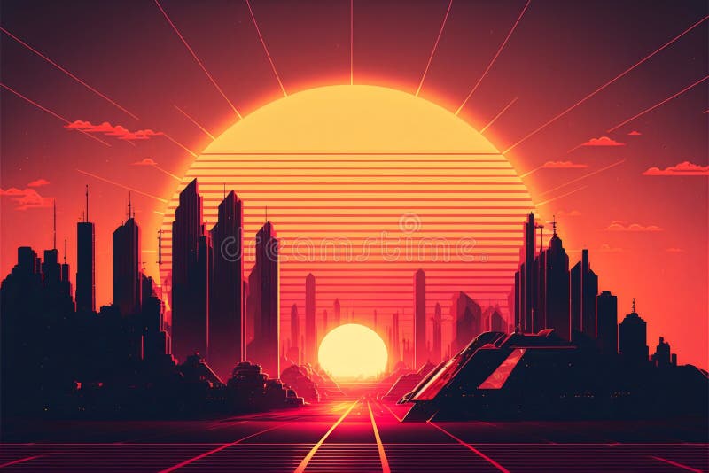 Retro Sunset Beach Design with Palm Trees Logo. Generative Ai Stock ...