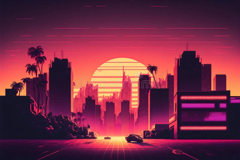 Retro Sunset Beach Design with Palm Trees Logo. Generative Ai Stock ...