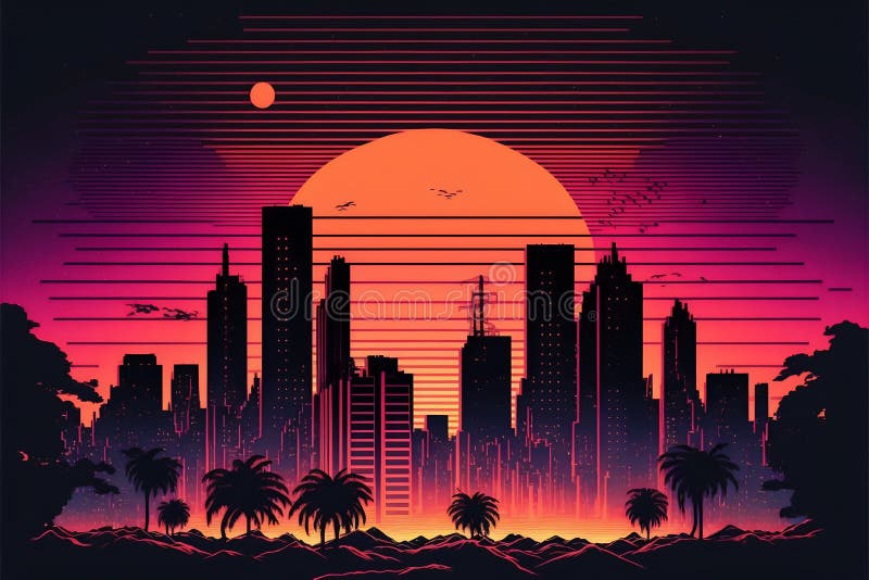 Retro Sunset Beach Design with Palm Trees Logo. Generative Ai Stock ...