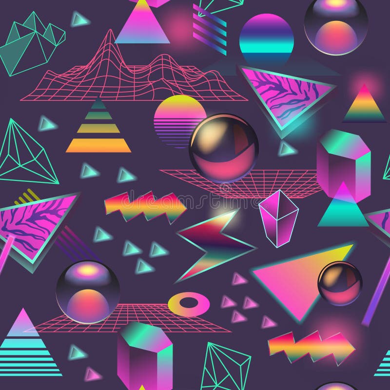 Synth Wave Poster Templates Set. Futuristic Background with Neon ...