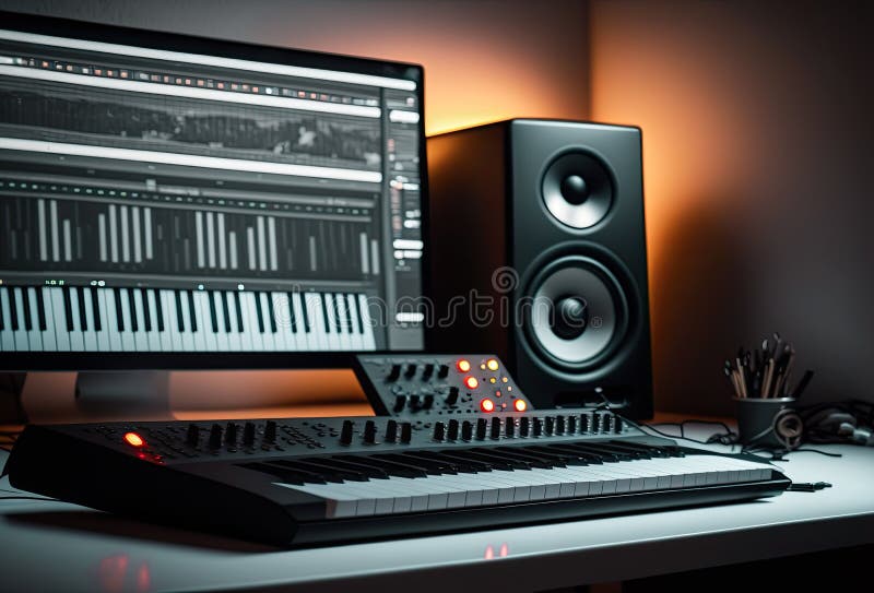 Synthesizer with Computer Screen for Portable Music Producing Station ...