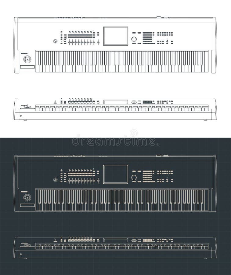 Synthesizer Keyboard Blueprints Stock Vector - Illustration of studio ...