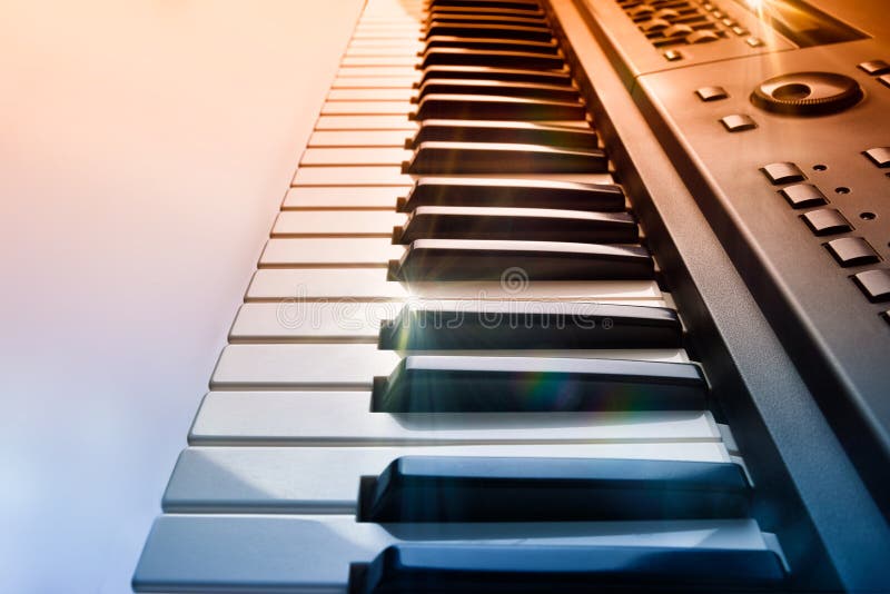Synthesizer Keyboard with Shine and Blue Red Gradient Side View Stock ...
