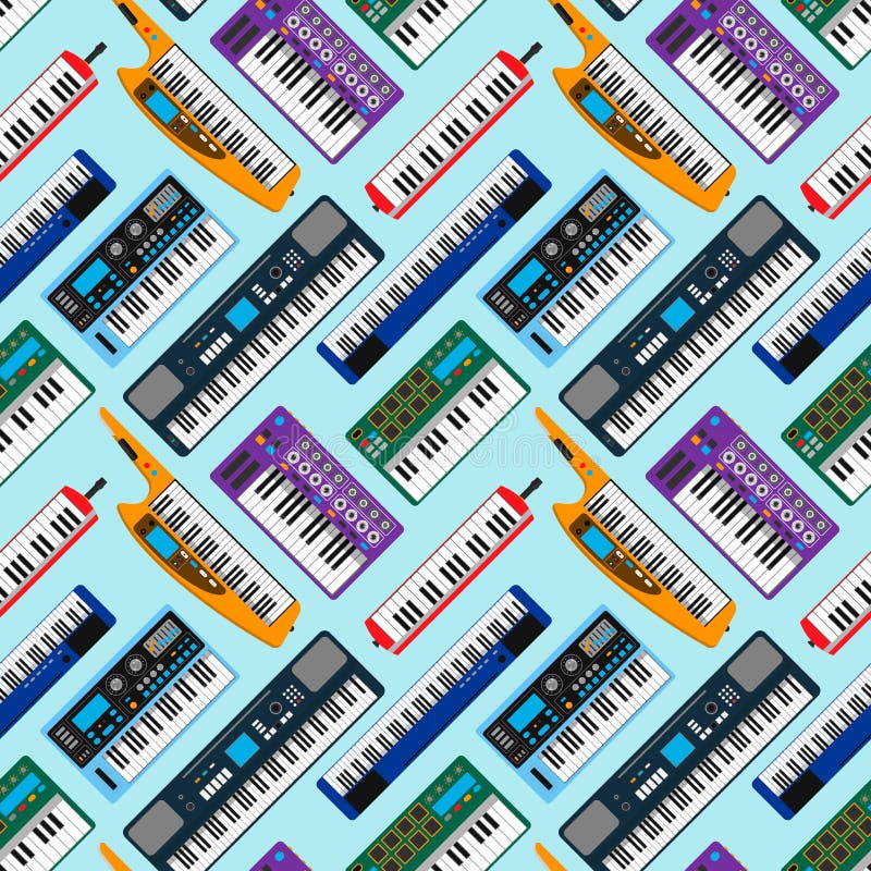 Synthesizer Piano Musical Keyboard Equipment Seamless Pattern Vector ...