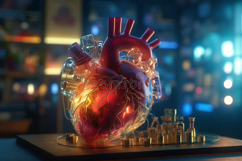Synthetic Heart in a Science Lab with Generative AI Stock Illustration ...