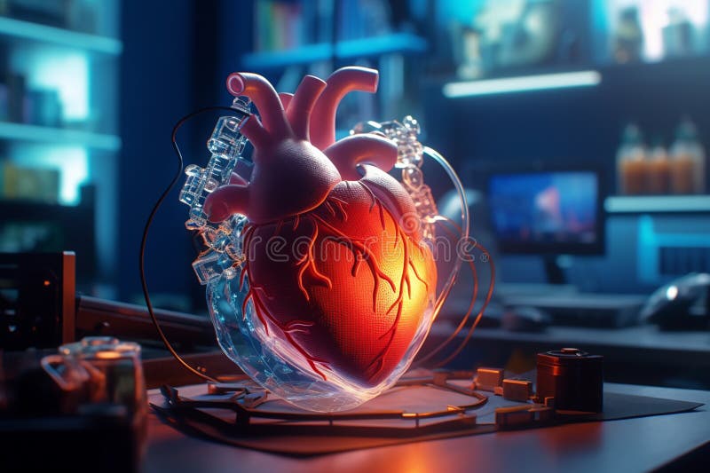 Synthetic Heart in a Science Lab with Generative AI Stock Illustration ...