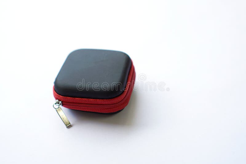 Synthetic Leather Case for Earphone Storage on White Background Stock ...