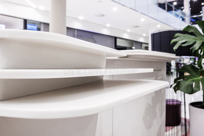 Synthetic Material Reception Desk in a Shopping Center Stock Photo ...