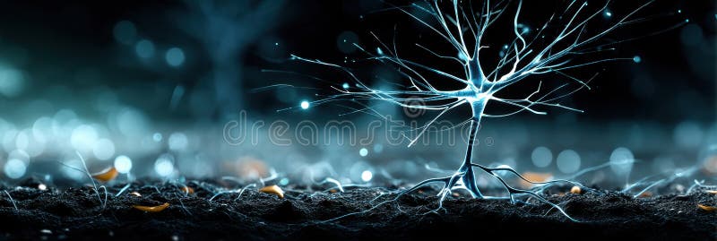 Stylized Synthetic Neuron Emerging from Digital Soil, Representing ...