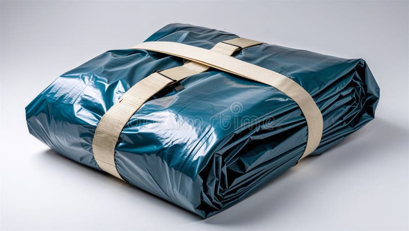 Synthetic Weather Tarp Folded Tight, Solid Color, Straps Bound, Placed ...