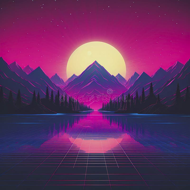 Synthwave Aesthetics: Minimalist Retro Background, Generative AI Stock ...