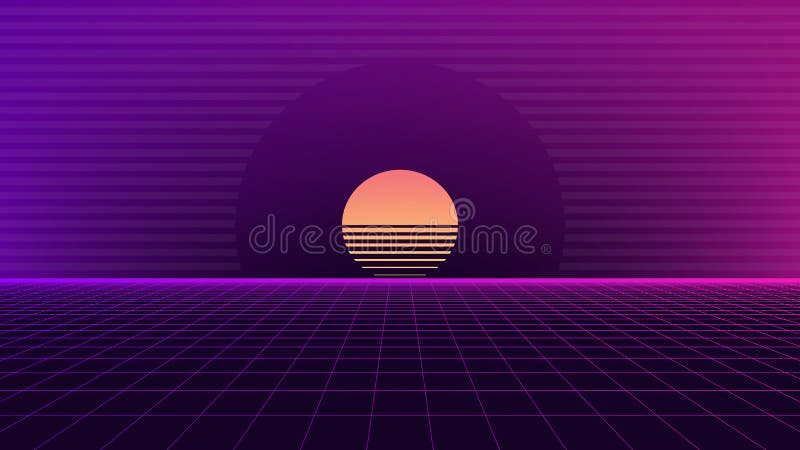 80s Retro Style Sun with Perspective Grid Stock Vector - Illustration ...
