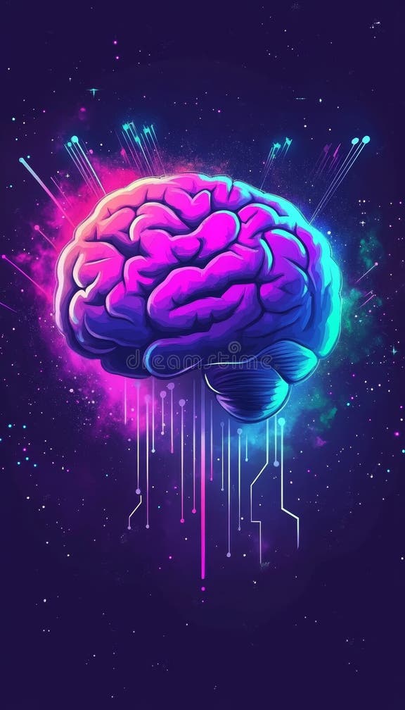 Synthwave Brain a Neon Visualization of Brainwaves, Neuroscience and ...
