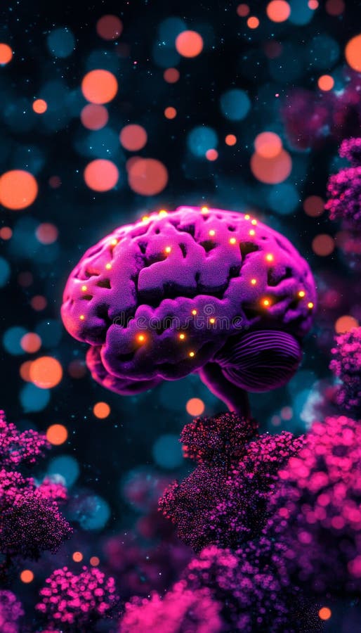 Synthwave Brain a Neon Visualization of Music, Memory, and Enhanced Cognitive Function. Stock ...