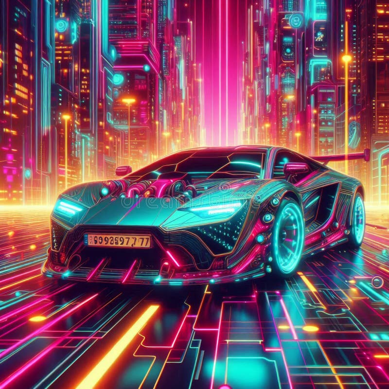 Synthwave Car with Futuristic Retro Wave Vibes - AI Generated Art Stock ...