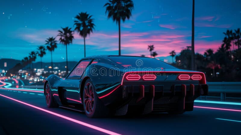 Synthwave Car with Futuristic Retro Wave Vibes - AI Generated Art Stock ...