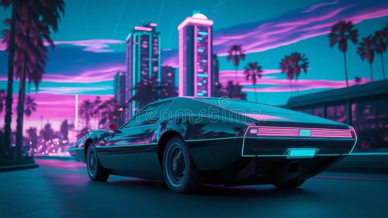 Synthwave Car with Futuristic Retro Wave Vibes - AI Generated Art Stock ...