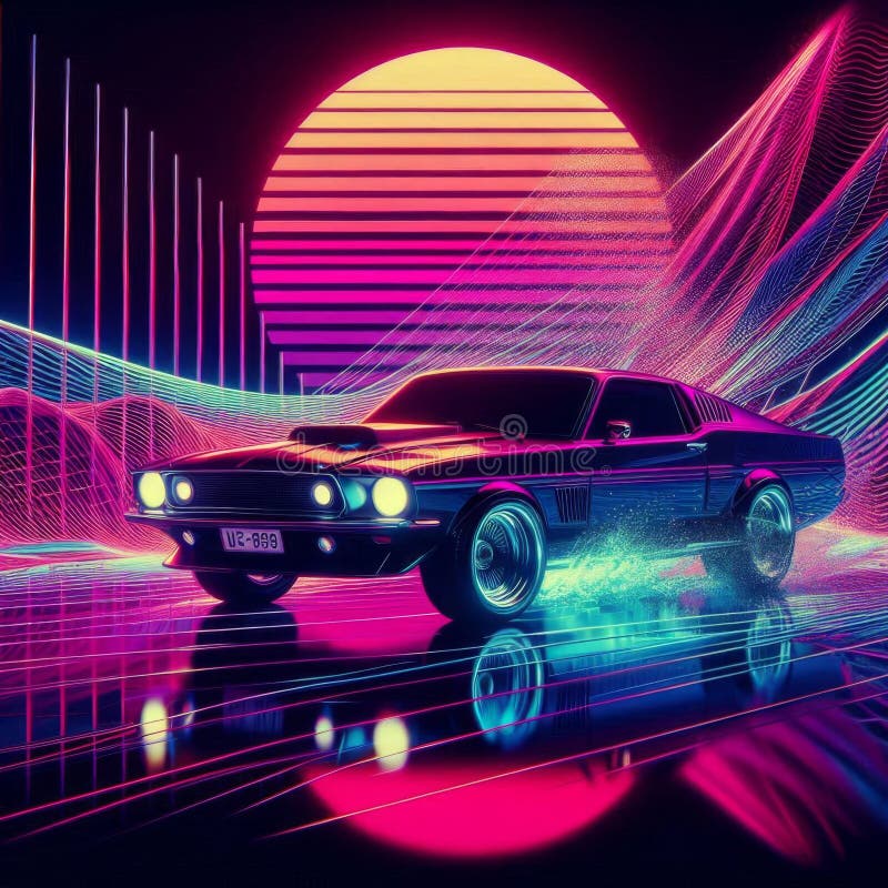 Synthwave Car with Futuristic Retro Wave Vibes - AI Generated Art Stock ...